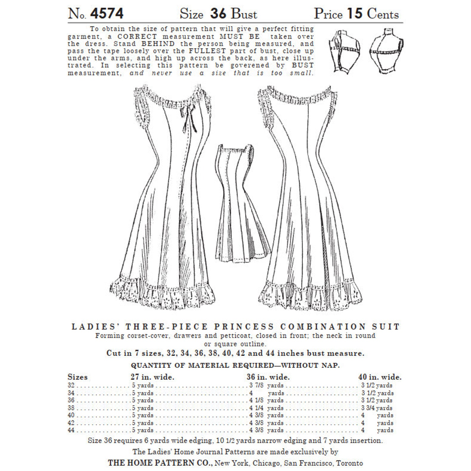 Past Patterns 4574 - Mid 1910s Princess Combination Suit Sewing Pattern ...