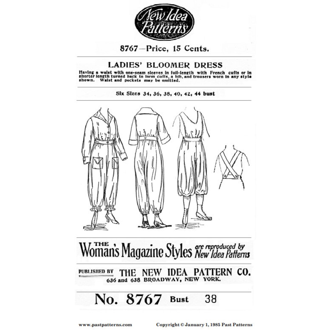 Past Patterns 8767 - Edwardian Ladies Bloomer Dress Pattern Bust 38 B38 ...
