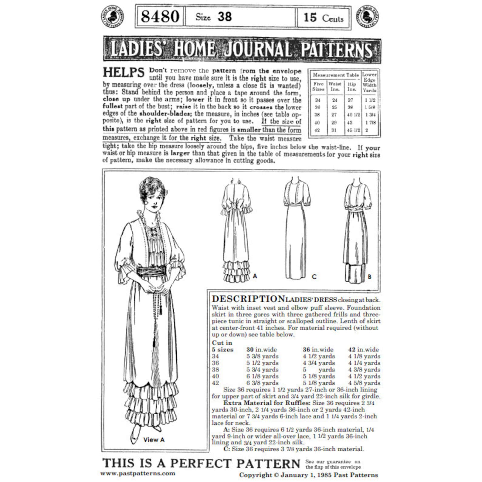 Past Patterns 8480 - Edwardian Ladies Dress Pattern Bust 38 B38 Ladies ...