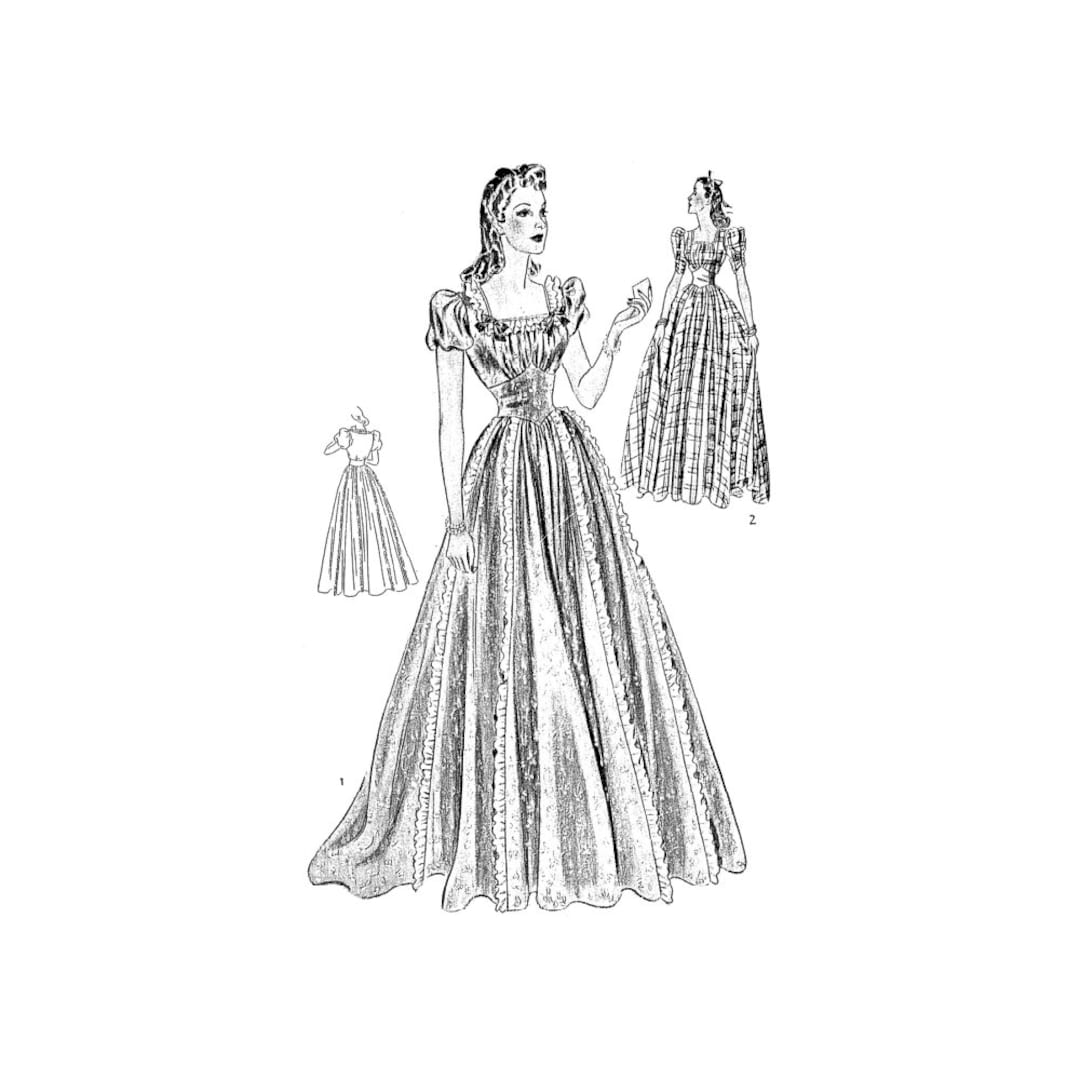 Past Patterns 3421 - Early 1940s Evening Dress Sewing Pattern Bust 32 ...