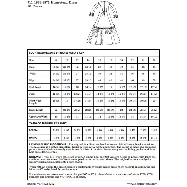 1860s Homestead Dress Sewing Pattern: Multi-sized 08-26 | Past Patterns ...