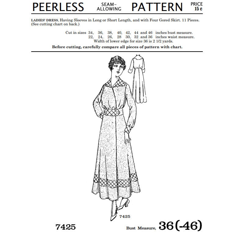 Past Patterns 7425 1920s Dress With Four Gored Skirt Sewing Pattern ...