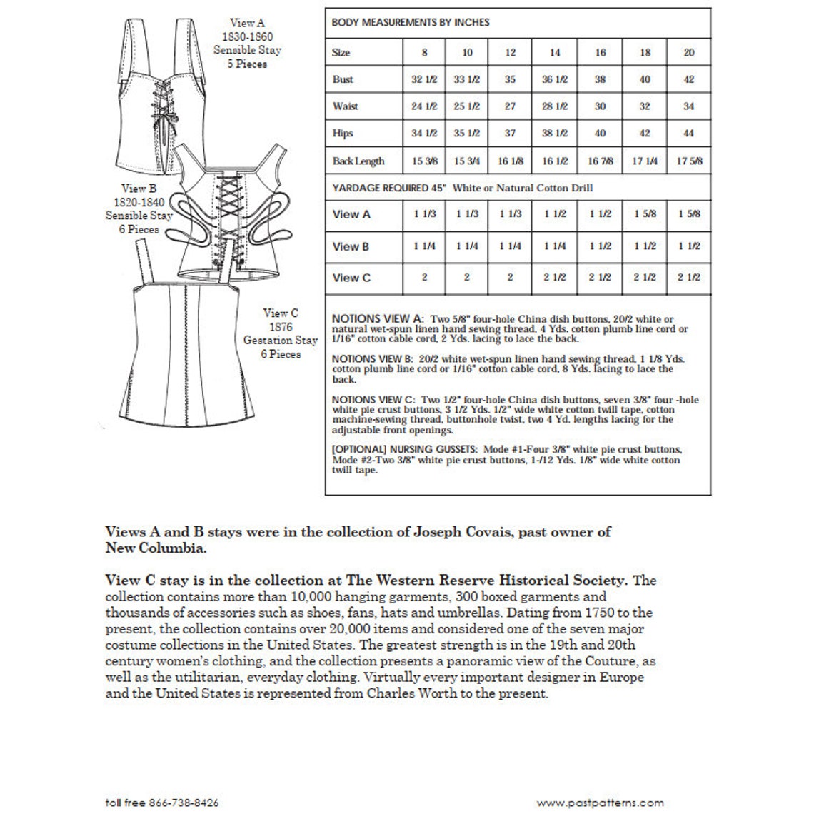 Past Patterns 0705 - 19th Century Stay Sewing Pattern Original Design ...