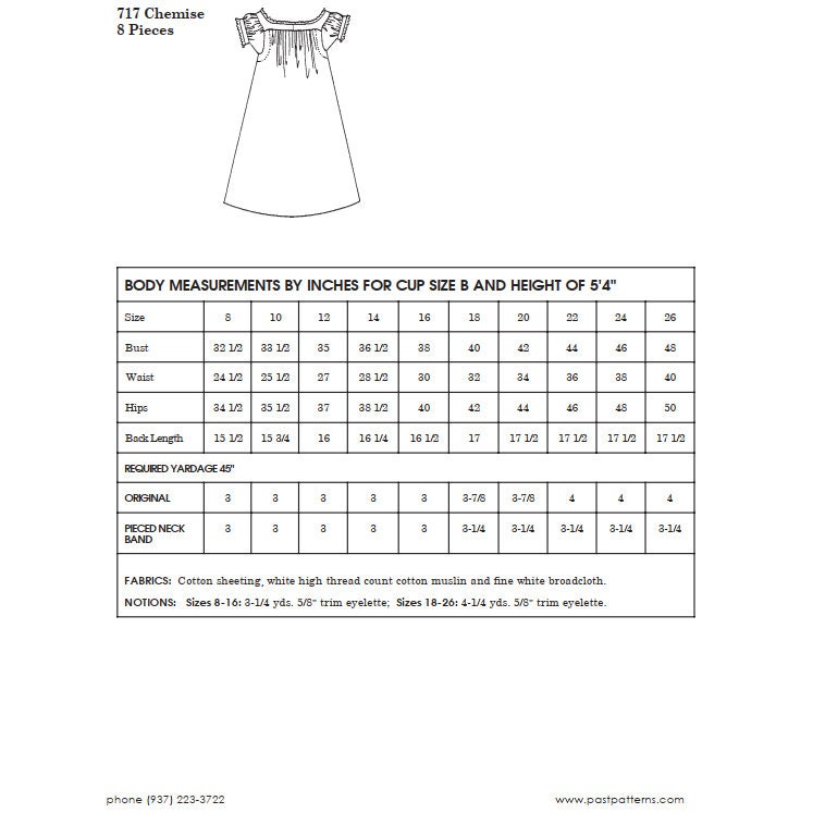 1850s Chemise Sewing Pattern: Multi-sized 8-26 | Past Patterns 0717 - Etsy