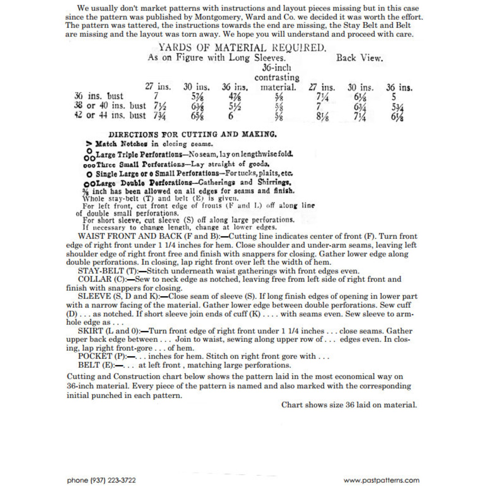Past Patterns 8340 - 1920s House Dress Pattern Bust 38 B38 Montgomery ...