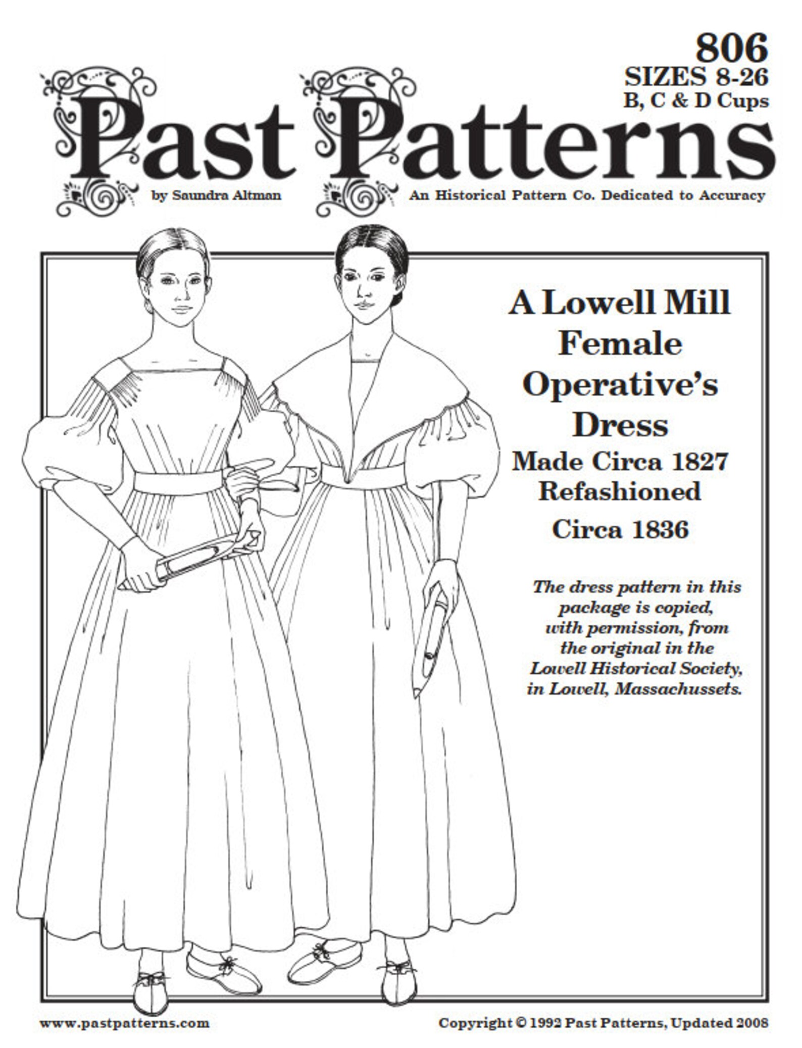 Past Patterns 0806 - 1820s Lowell Mill Dress Sewing Pattern Original ...