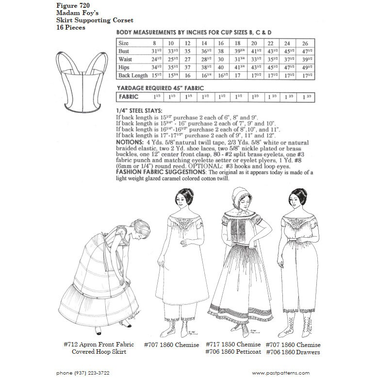Past Patterns 0720 - 1860s Madam Foy Skirt Supporting Corset Sewing ...