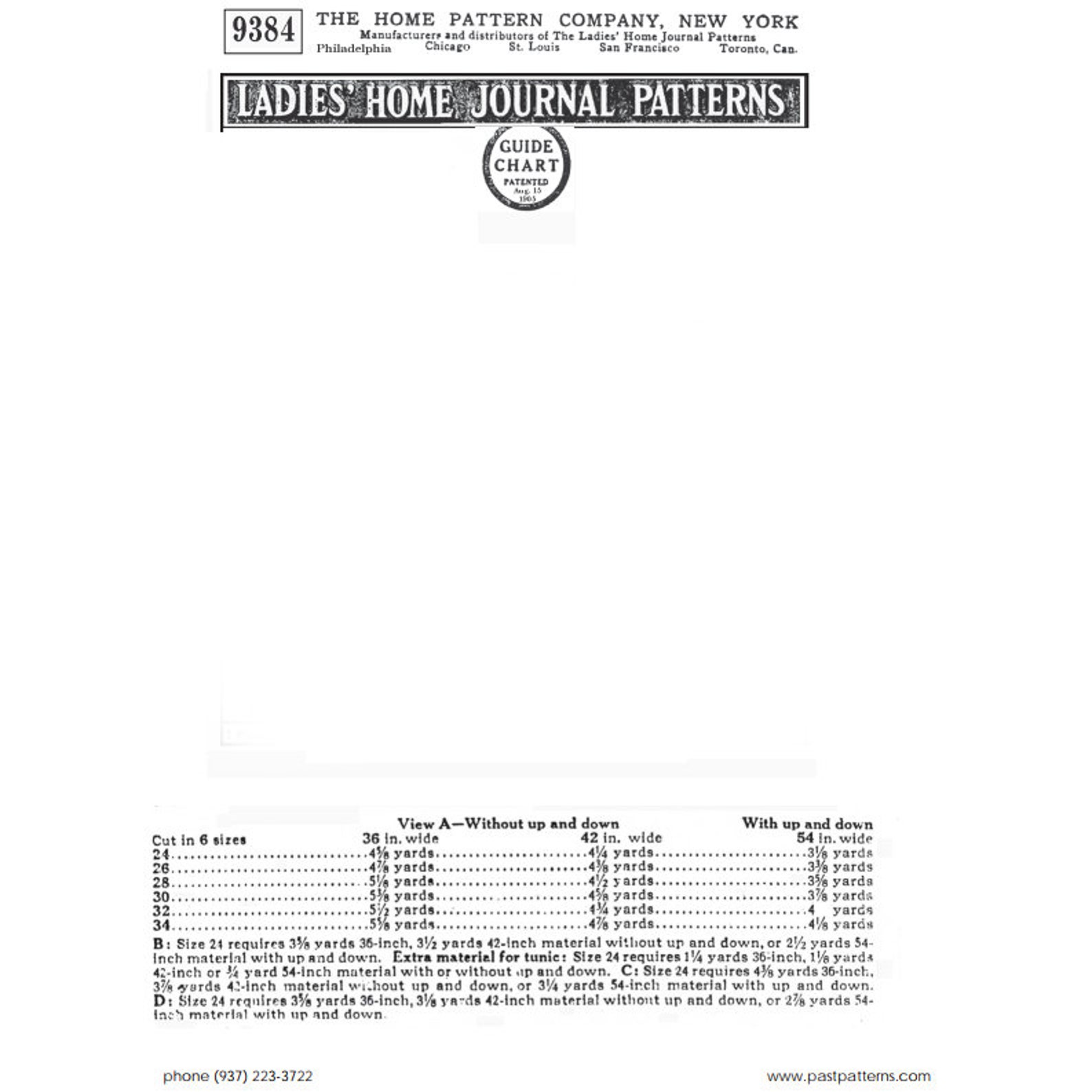 Past Patterns 9384 - Late 1910s Skirt Sewing Pattern Three or Four ...