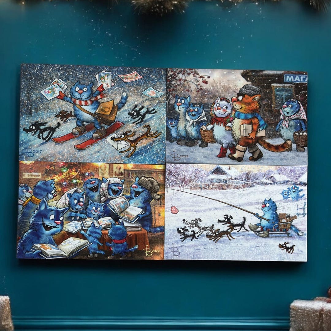 Blue Cats: New Year's Mail – Set of 4 Postcards or Single Postcards ...