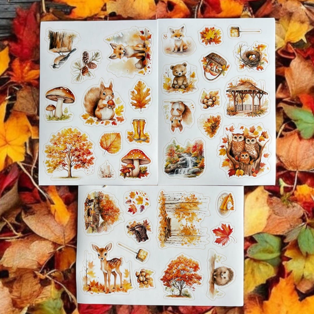 Autumn Magic: Sticker Set With Leaves, Pumpkins & Forest Animals - Etsy
