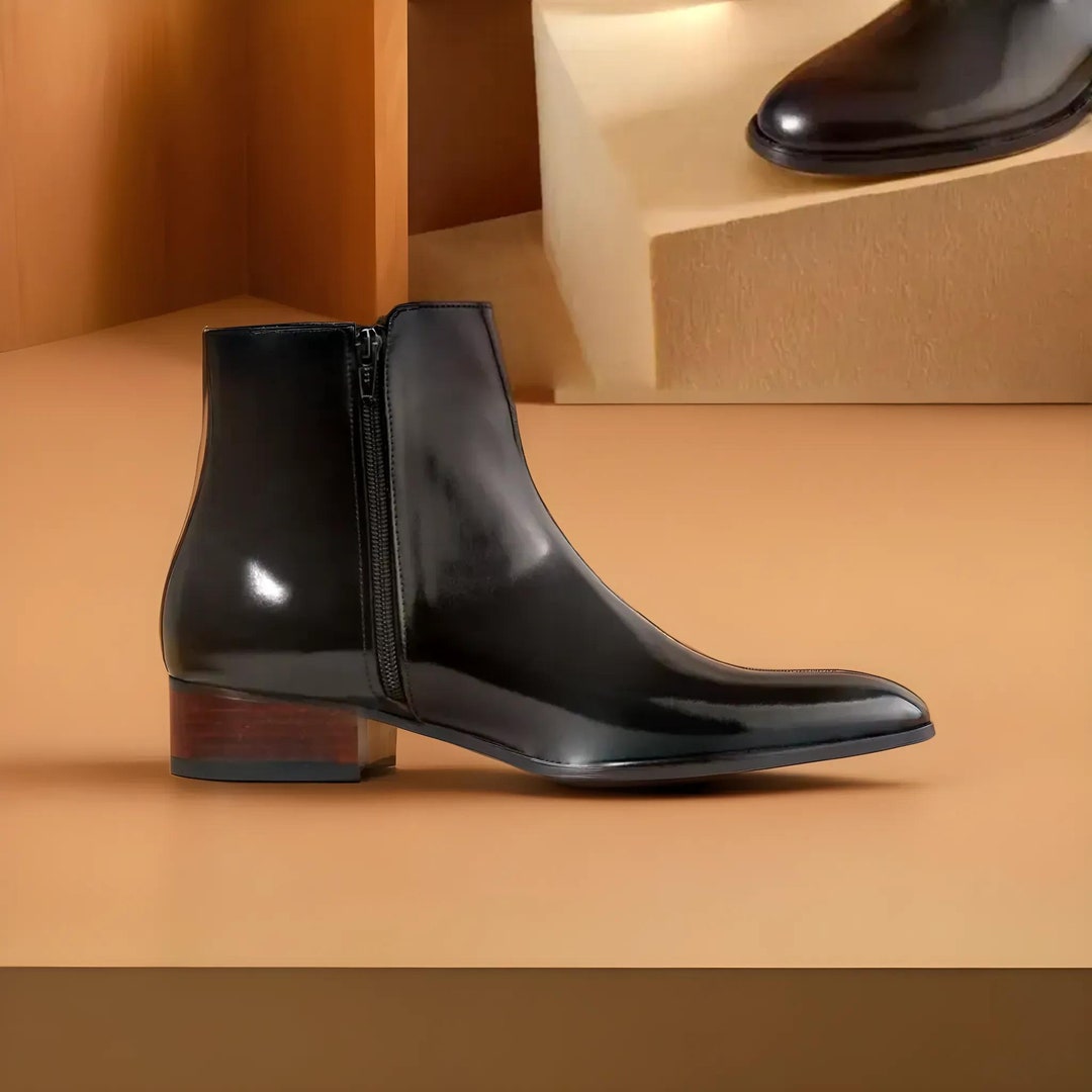 Handmade High Ankle Side Zipper Chelsea Boots Men's, Leather Sole Shoes ...