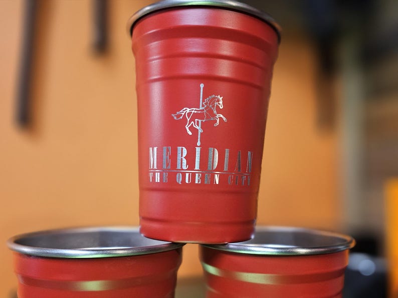 16oz Red Metal Drinking Cup (in the Style of Red Solo) Laser Engraved ...