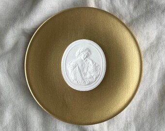 Decorative Plate With Intaglio, Ancient Art Beige Decor Plate, Intaglio ...