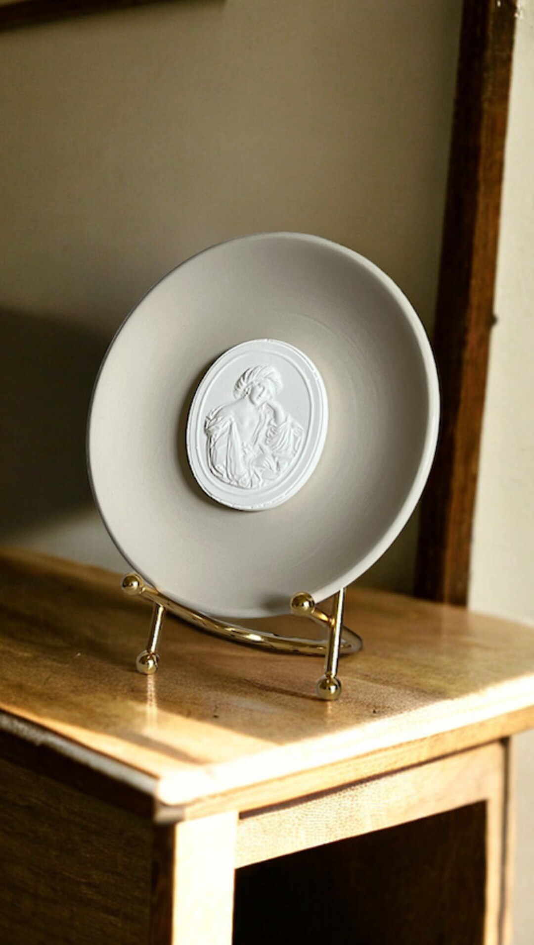 Intaglio Art Decor Plate: Beige Plaster on Ceramic - Etsy