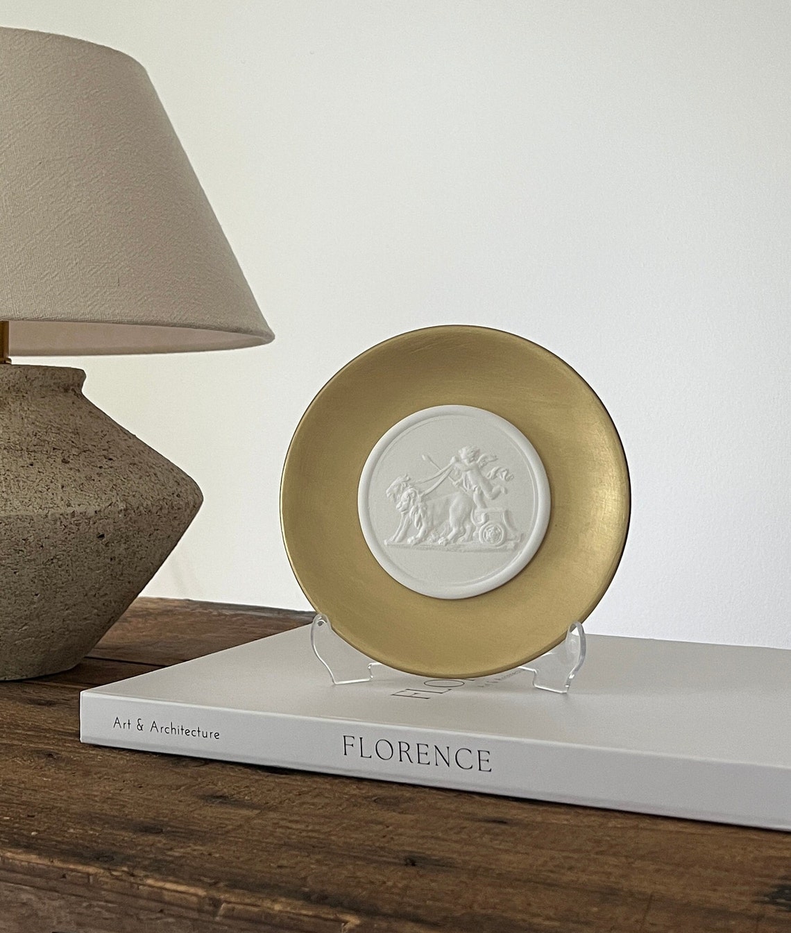 Intaglio Decorative Plate: Handmade Plaster Art, Gold Accents - Etsy