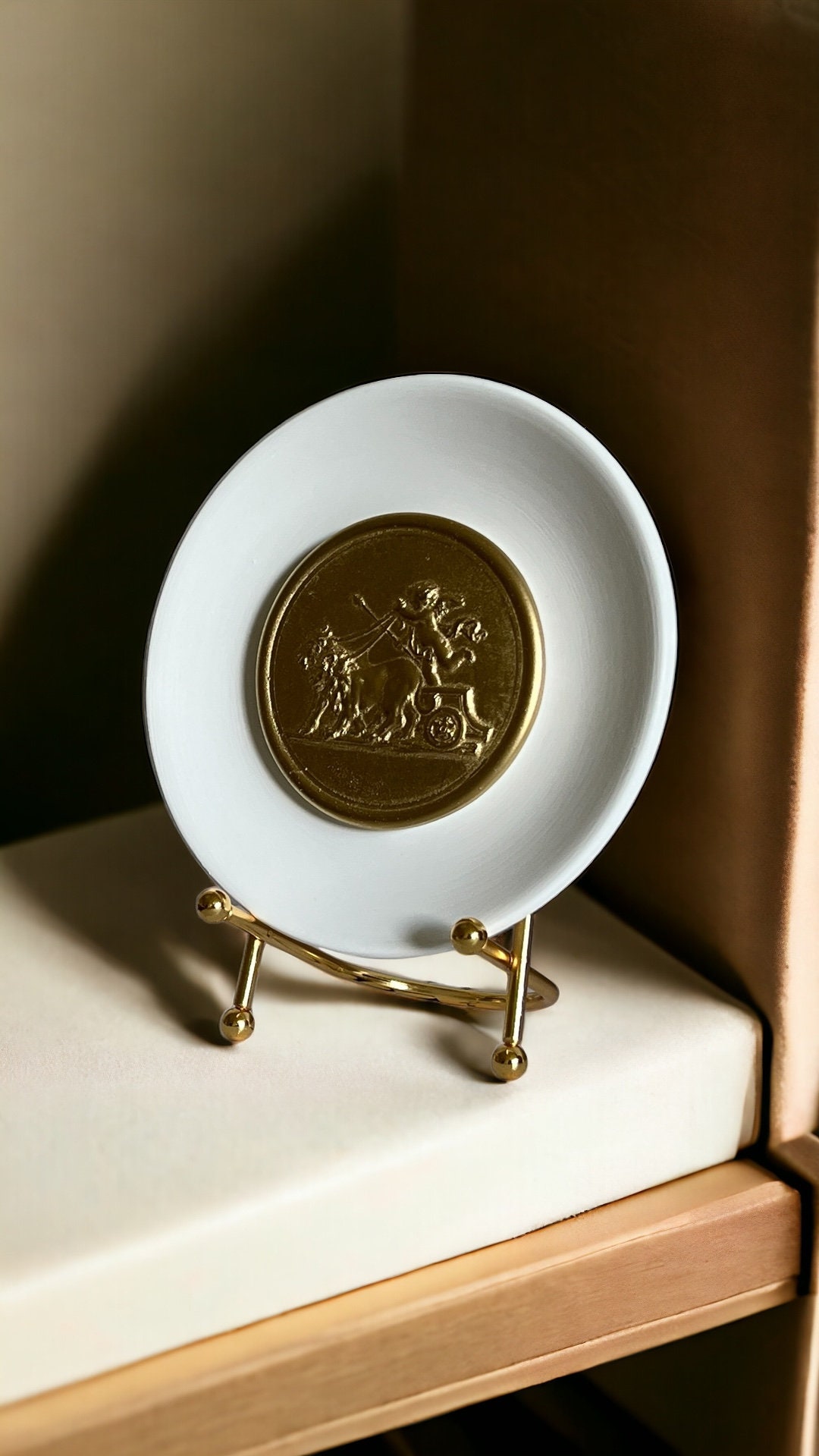 Handmade Intaglio Decor Plate: White & Gold Ceramic Wall Art - Etsy