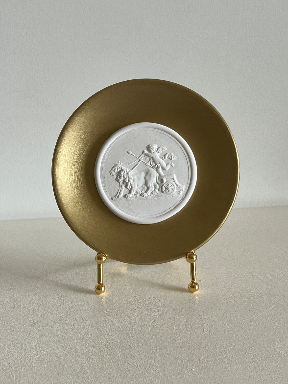 Intaglio Decorative Plate: Handmade Plaster Art, Gold Accents - Etsy