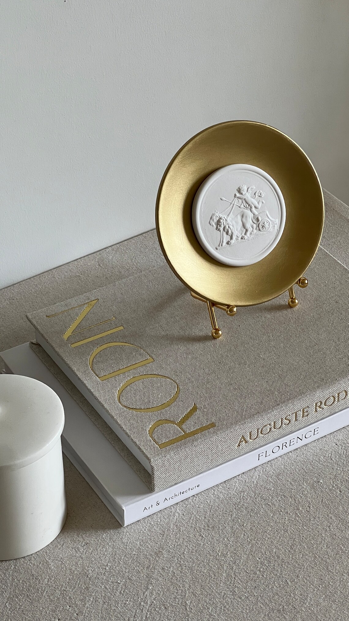 Intaglio Decorative Plate: Handmade Plaster Art, Gold Accents - Etsy