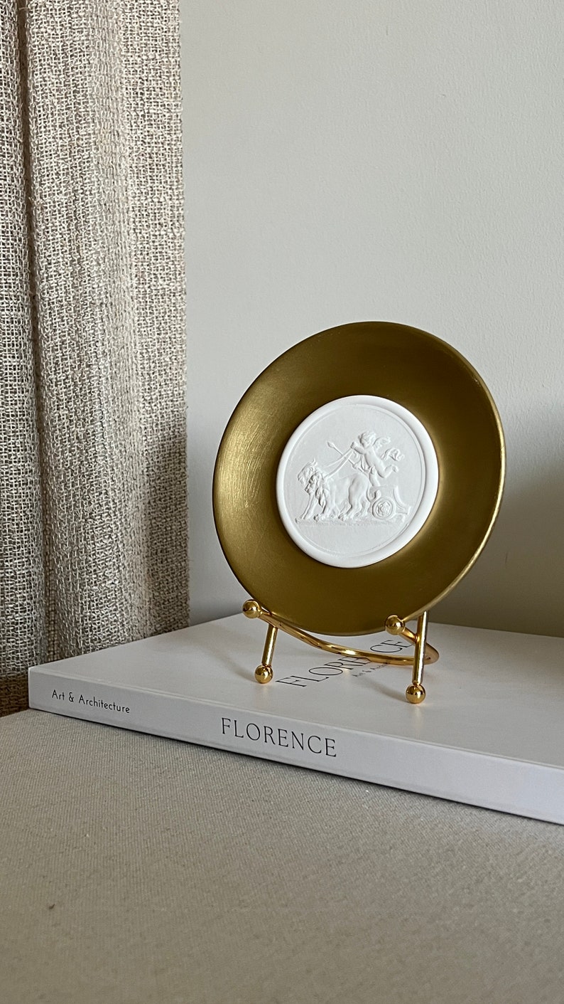 Intaglio Decorative Plate: Handmade Plaster Art, Gold Accents - Etsy
