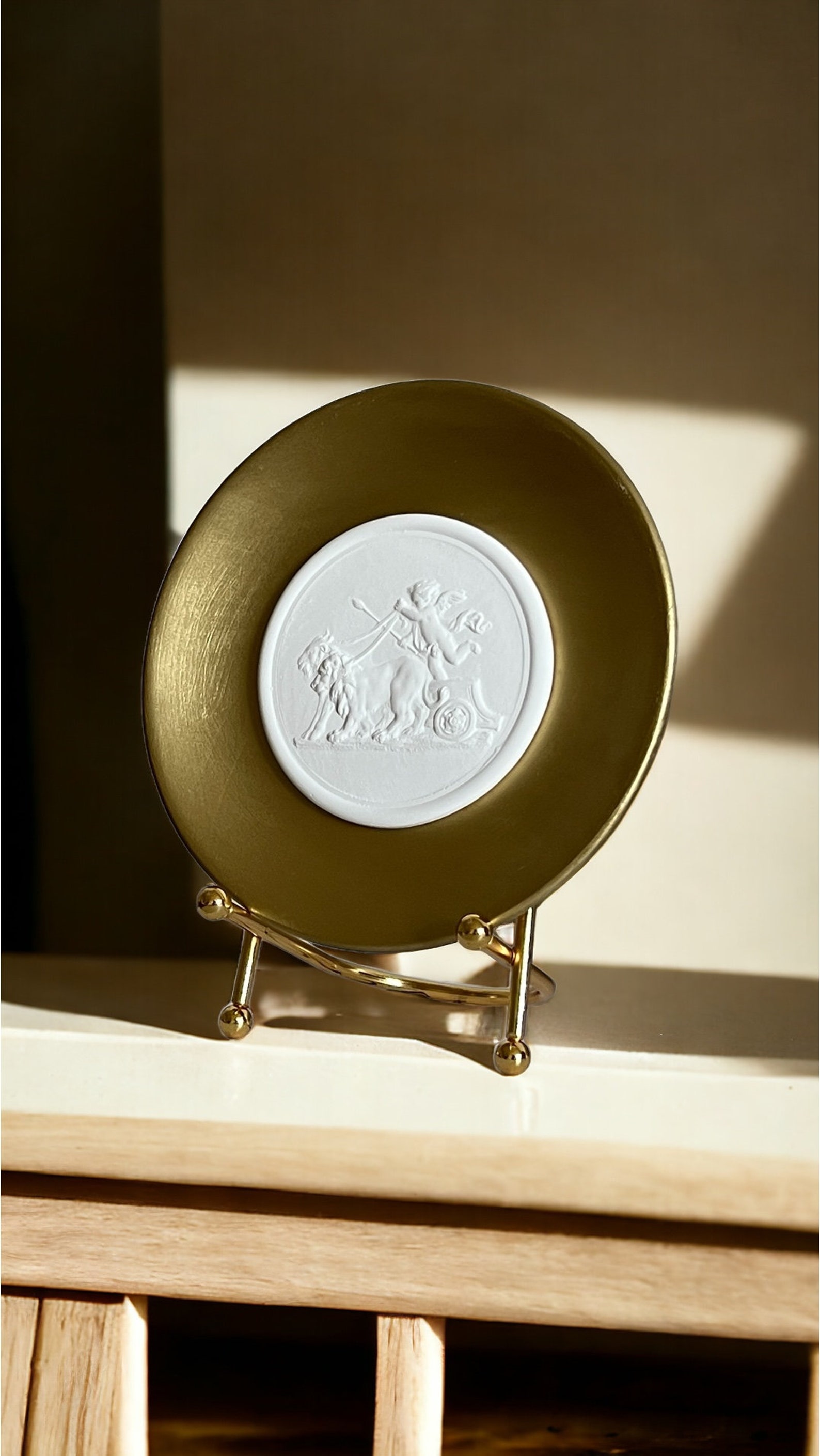 Intaglio Decorative Plate: Handmade Plaster Art, Gold Accents - Etsy