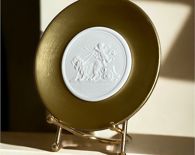 Intaglio Decorative Plate: Handmade Plaster Art, Gold Accents - Etsy