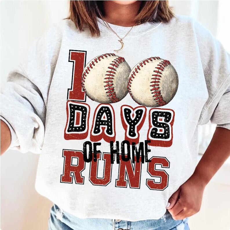 100 Days of Home Runs PNG | Sublimation Design | 100 Days of School PNG ...