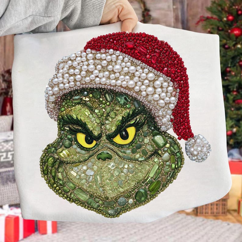 Rhinestone Grinch Face PNG, Bling Christmas Mosaic (digital Download ...
