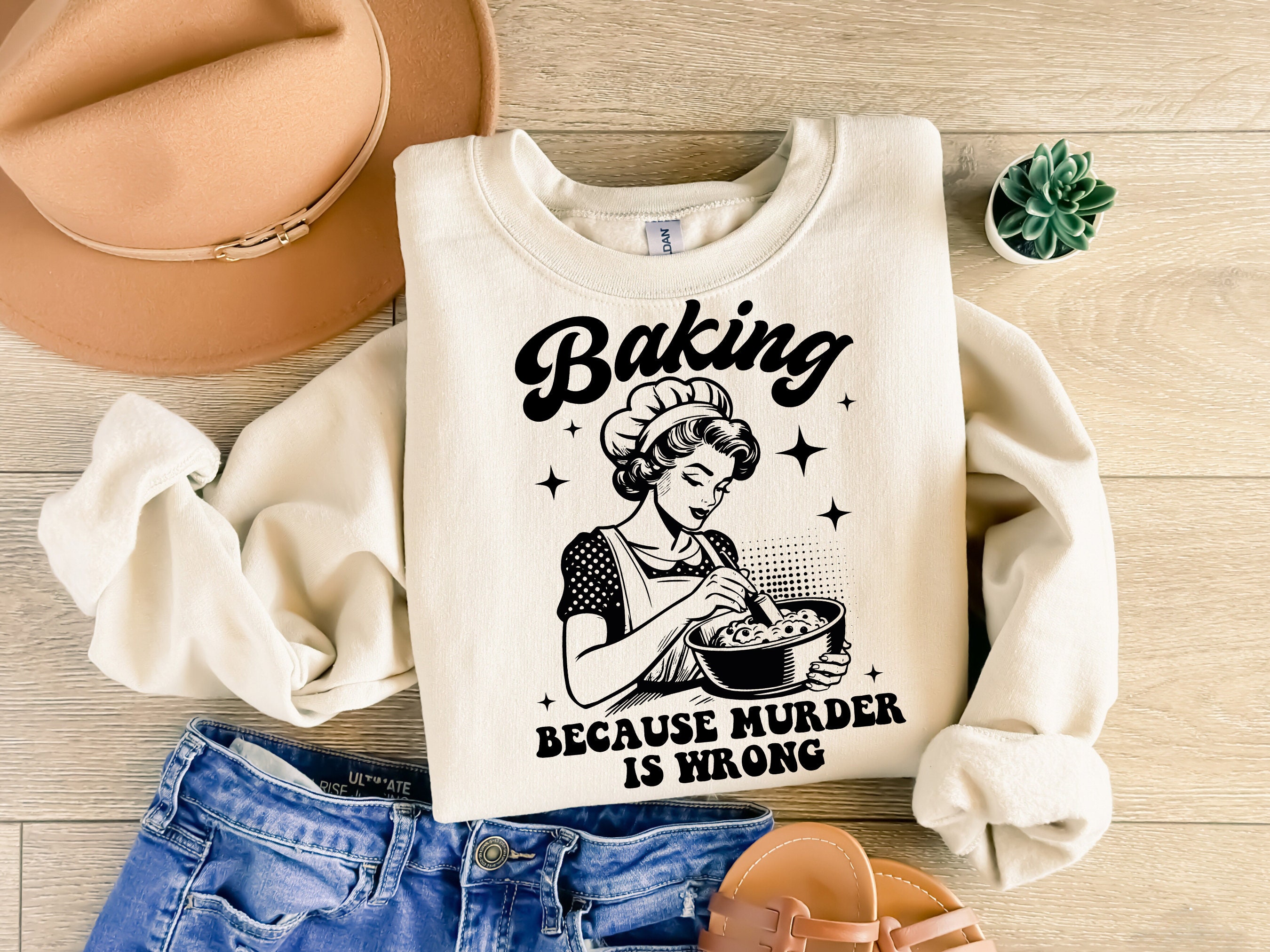 Baking Because Murder is Wrong, SVG PNG File, Trendy Vintage Retro ...