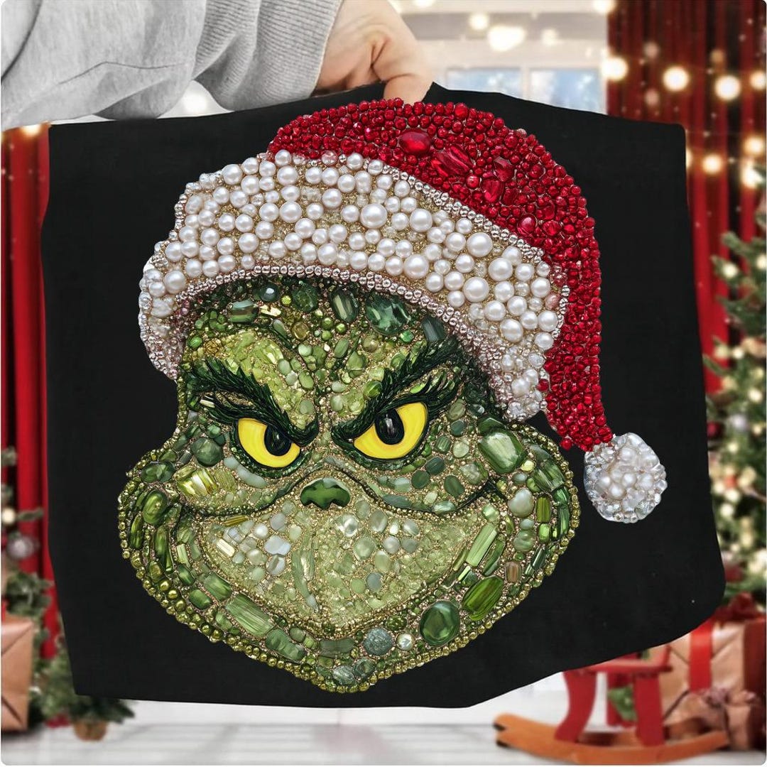 Rhinestone Grinch Face PNG, Bling Christmas Mosaic (digital Download ...