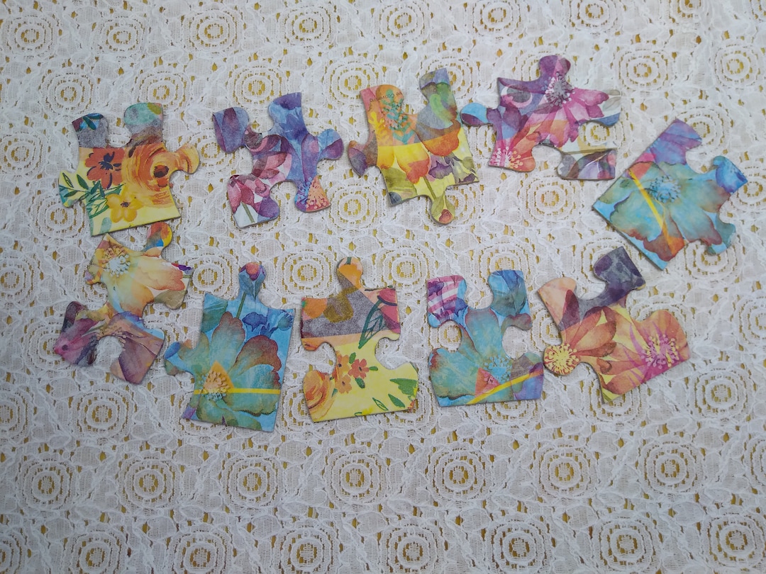 Napkin Covered Big Puzzle Pieces, Chipboard Puzzle Pieces, Paper Napkin ...