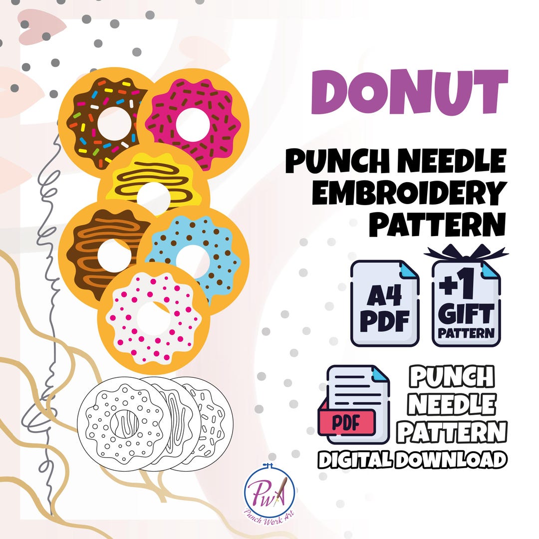 Punch Needle Template, Mug Rug Pattern, Donut Punch Needle Pattern Pdf ...