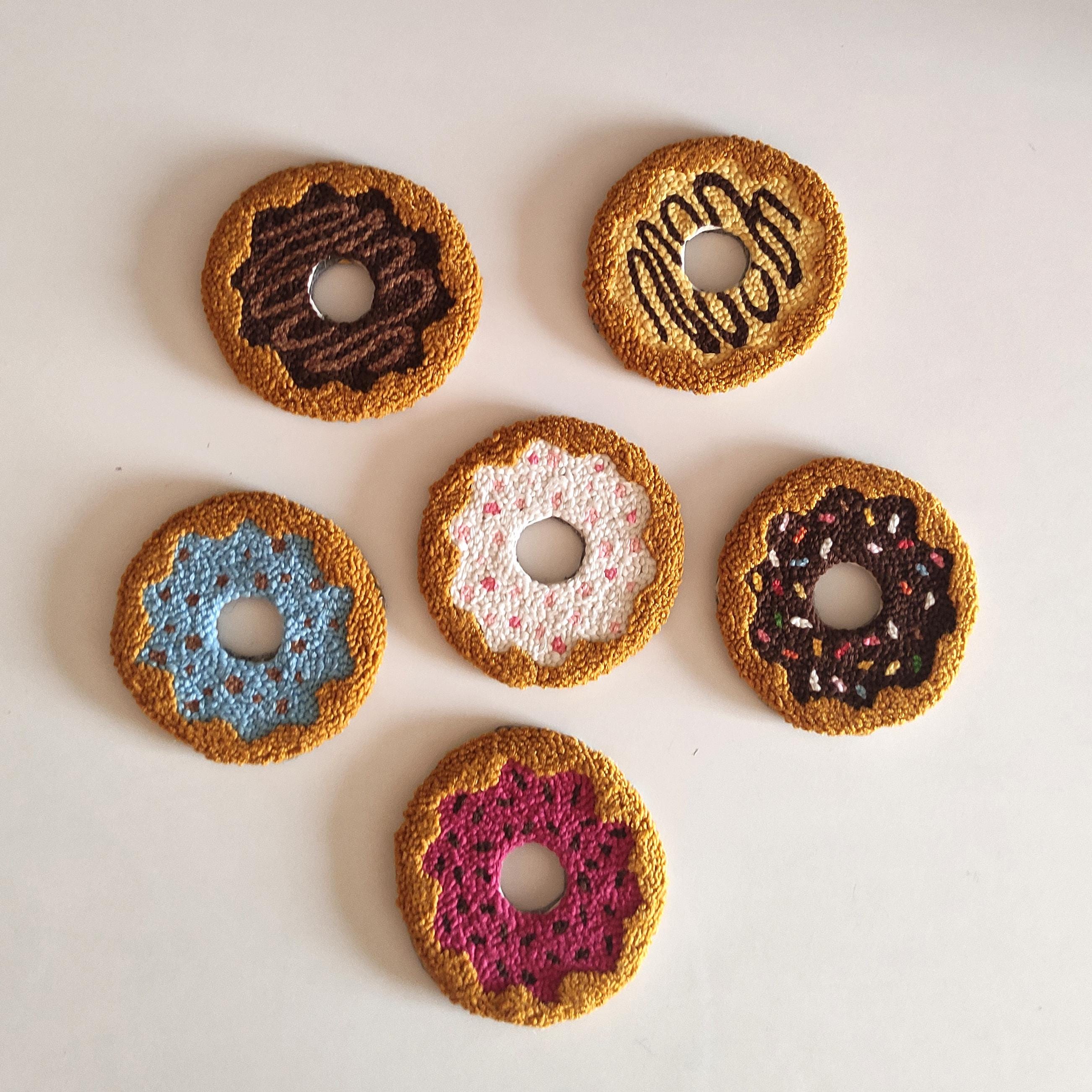 Punch Needle Coasters, Set of 6 Donut Coasters, Donut Mug Rug Coaster ...