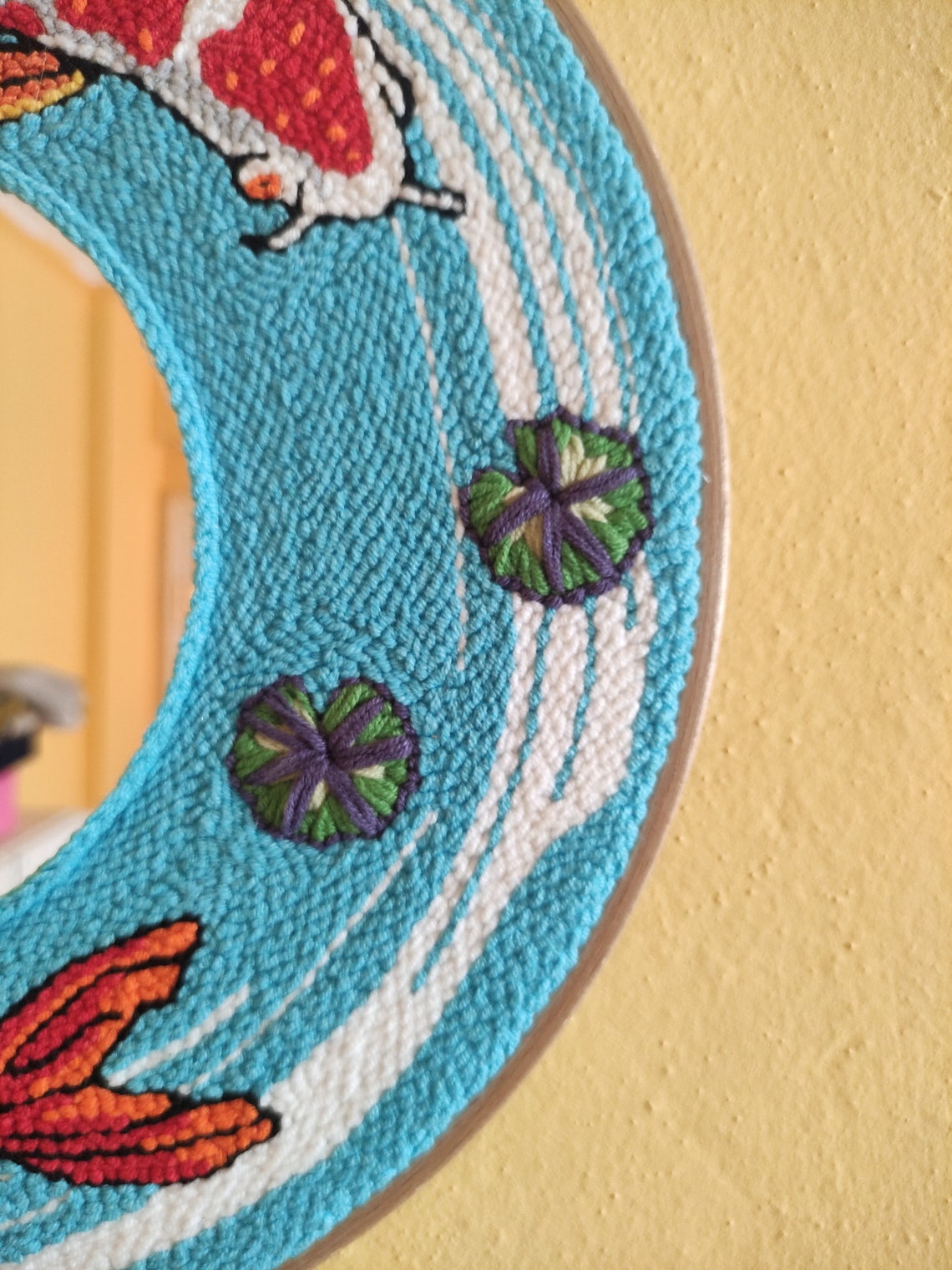 Handmade Punch Needle Koi Fish Mirror, Wall Decor, Unique Home Decor ...