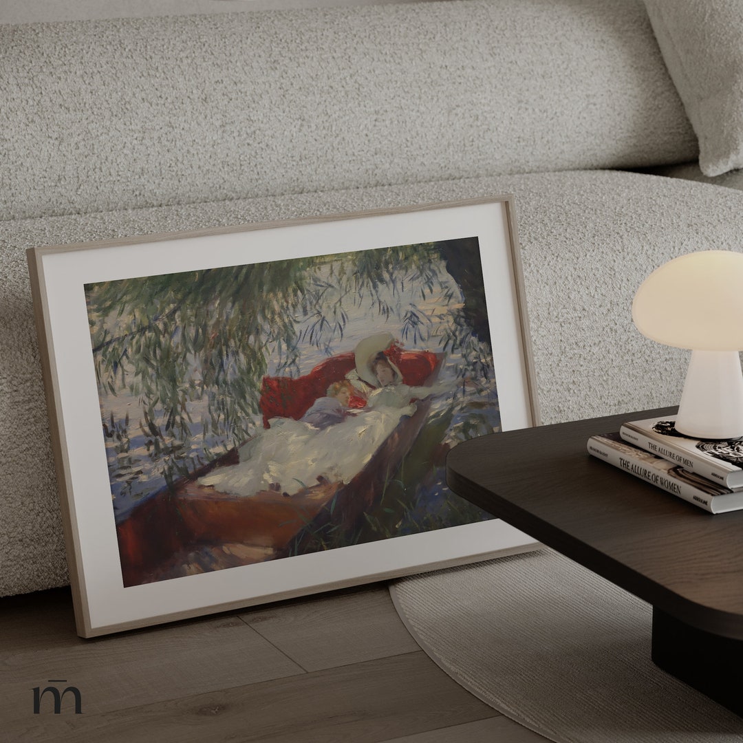 Vintage Nature Figure Art | Digital Landscape River Print | Vintage ...