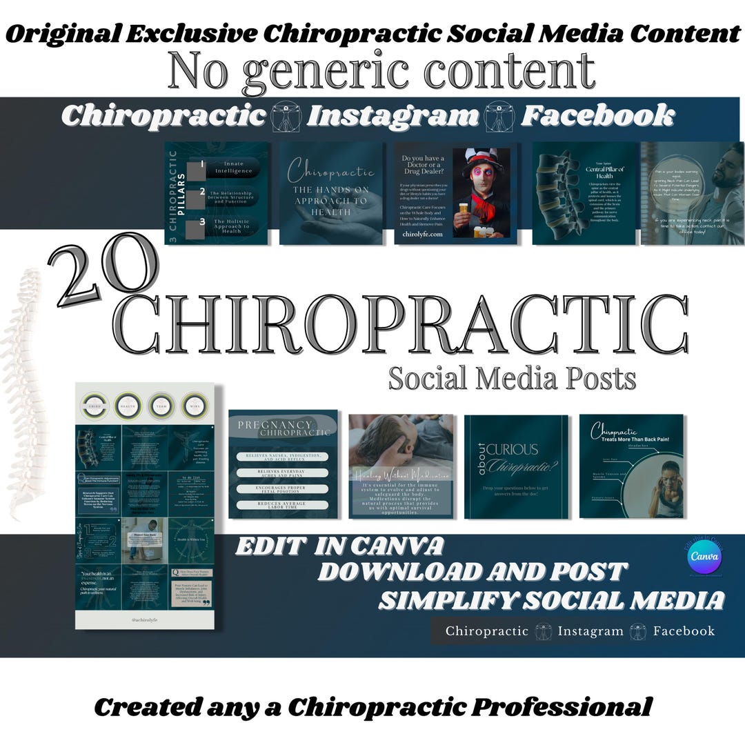 Chiropractic Social Media Posts 25 Page Canvatemlates Bundle Editable ...
