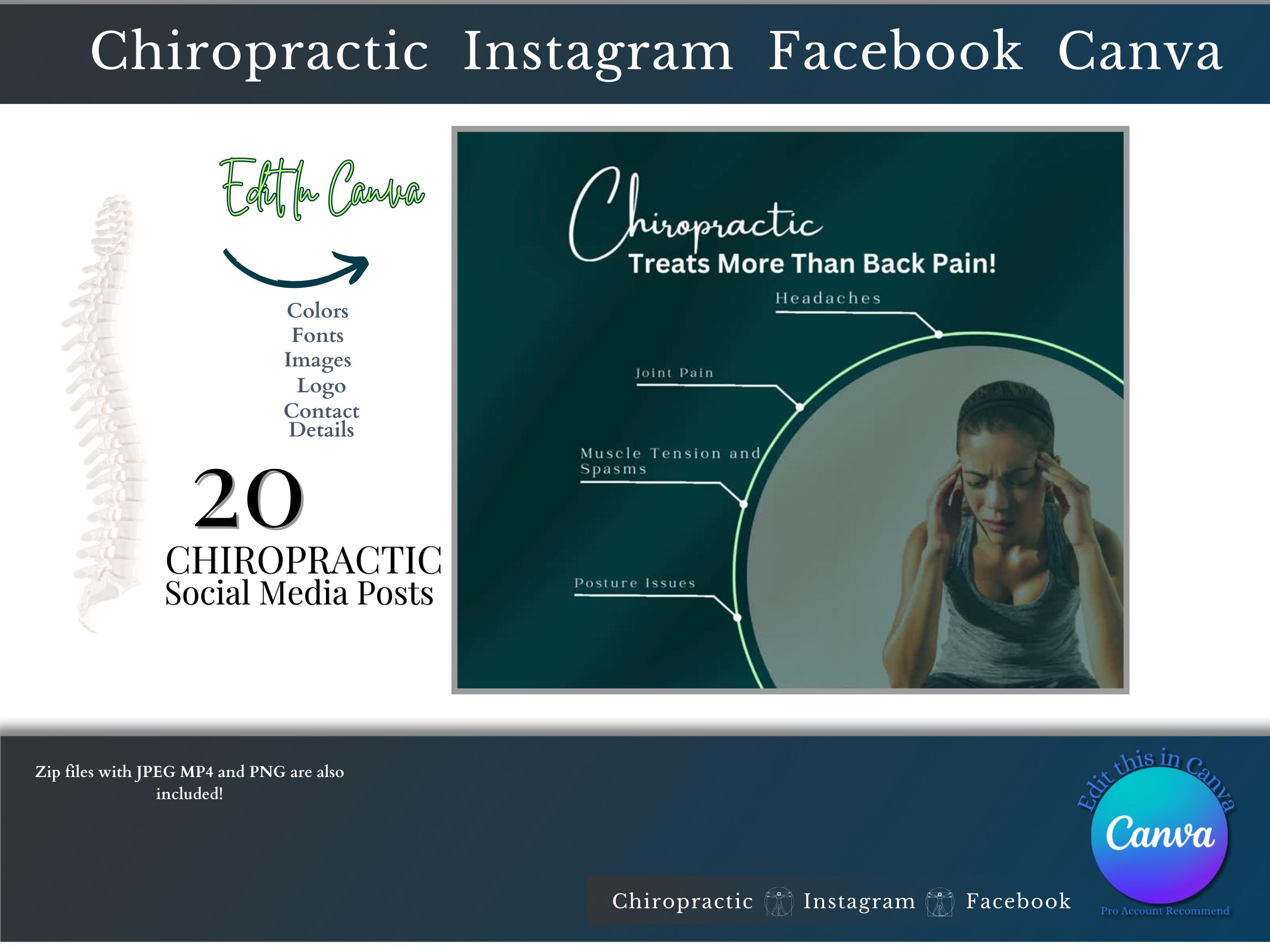 Chiropractic Social Media Posts 25 Page Canvatemlates Bundle Editable ...