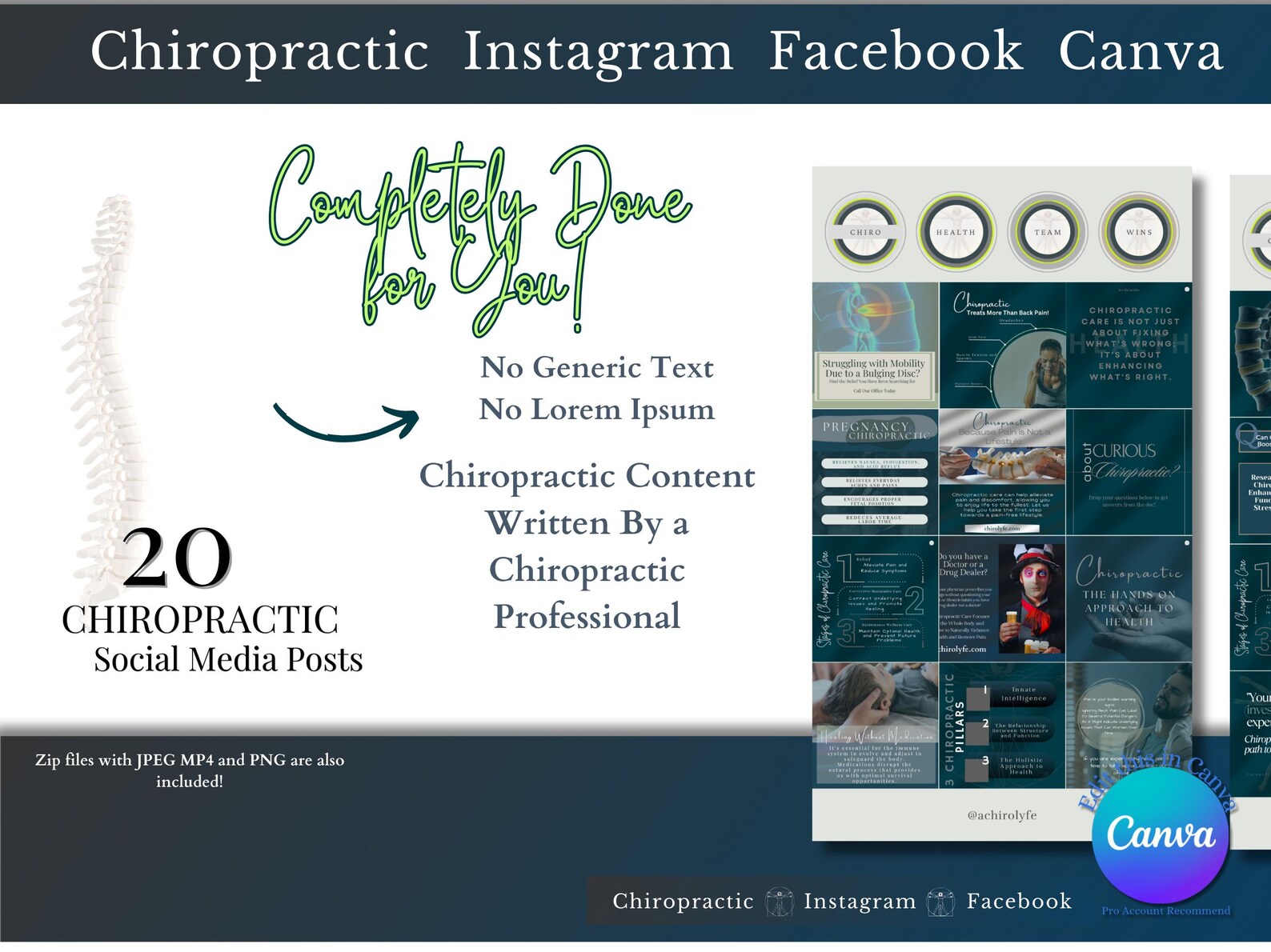 Chiropractic Social Media Posts 25 Page Canvatemlates Bundle Editable ...