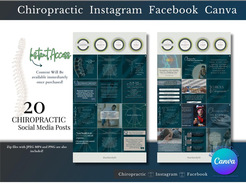 Chiropractic Social Media Posts 25 Page Canvatemlates Bundle Editable ...