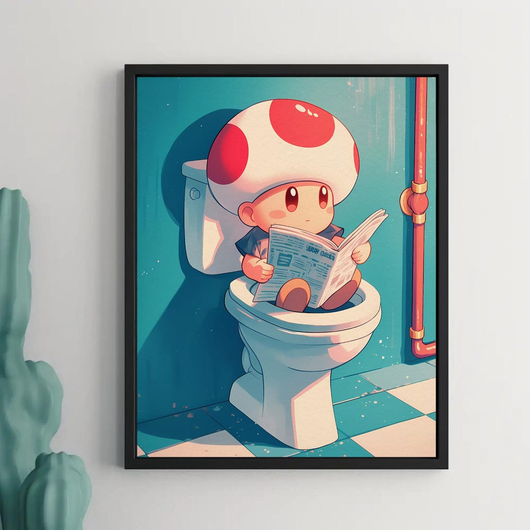 Toad Toilet Poster Mario Wall Art, Toad on Toilet Poster, Video Game ...