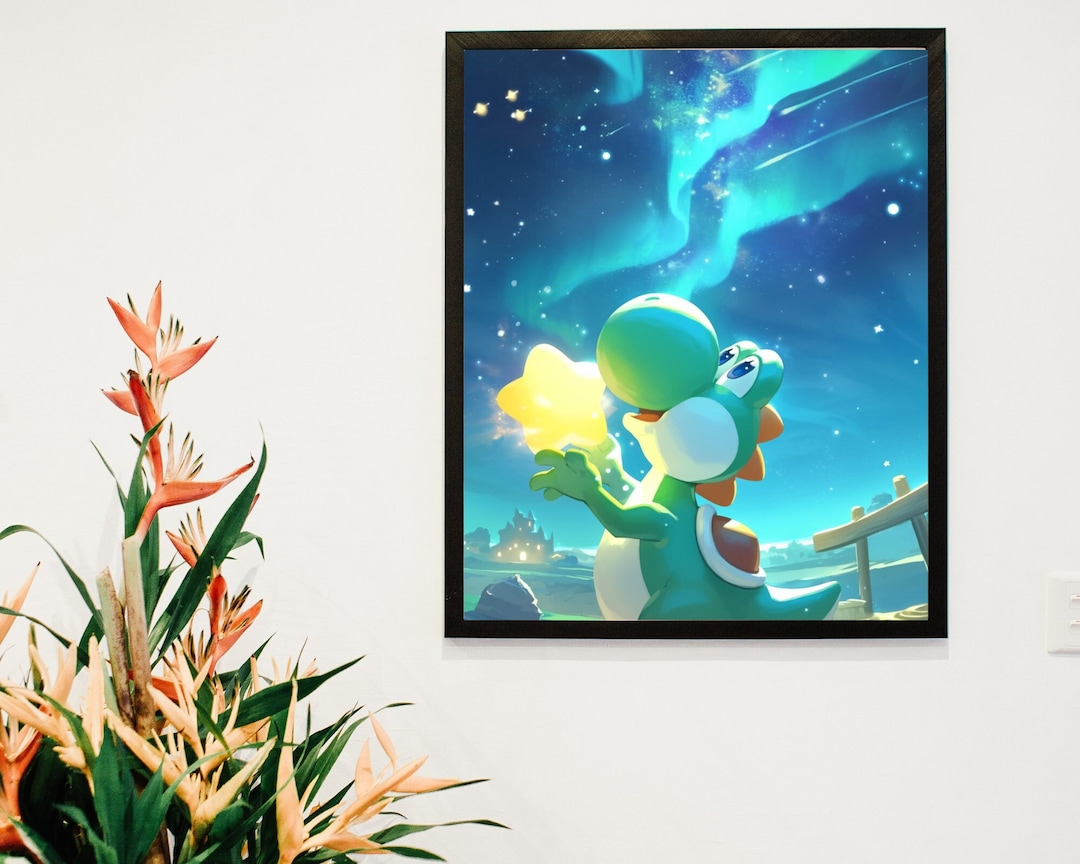 Yoshi Northern Lights the Starry Nights, Gaming Poster, Printable Wall ...