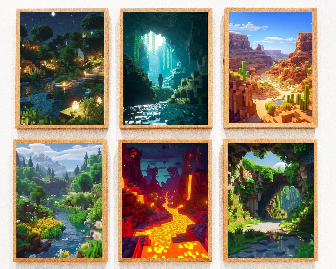 Set of 6 Minecraft Poster, Minecraft Wall Art, Minecraft Landscape ...
