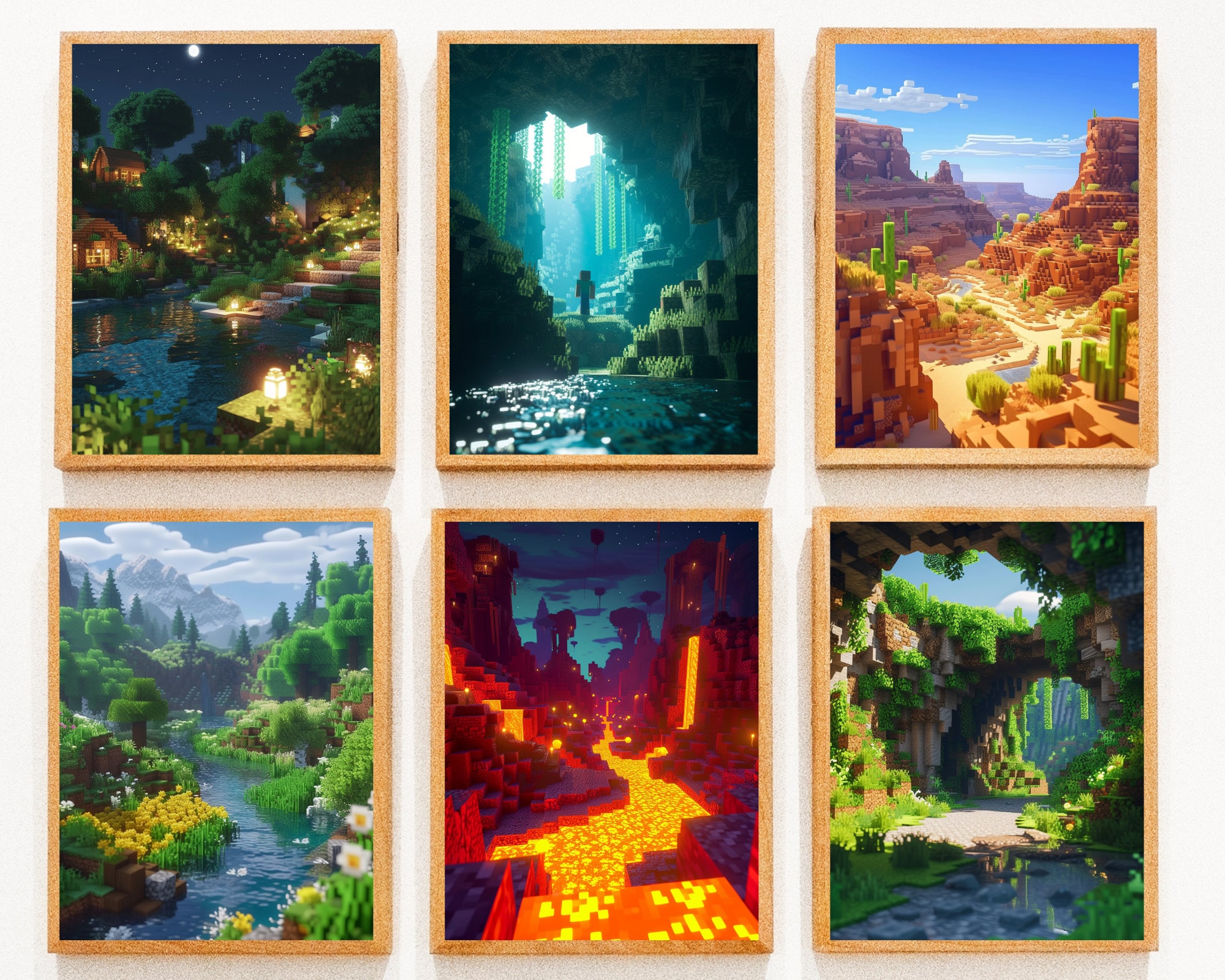 Set of 6 Minecraft Poster, Minecraft Wall Art, Minecraft Landscape ...