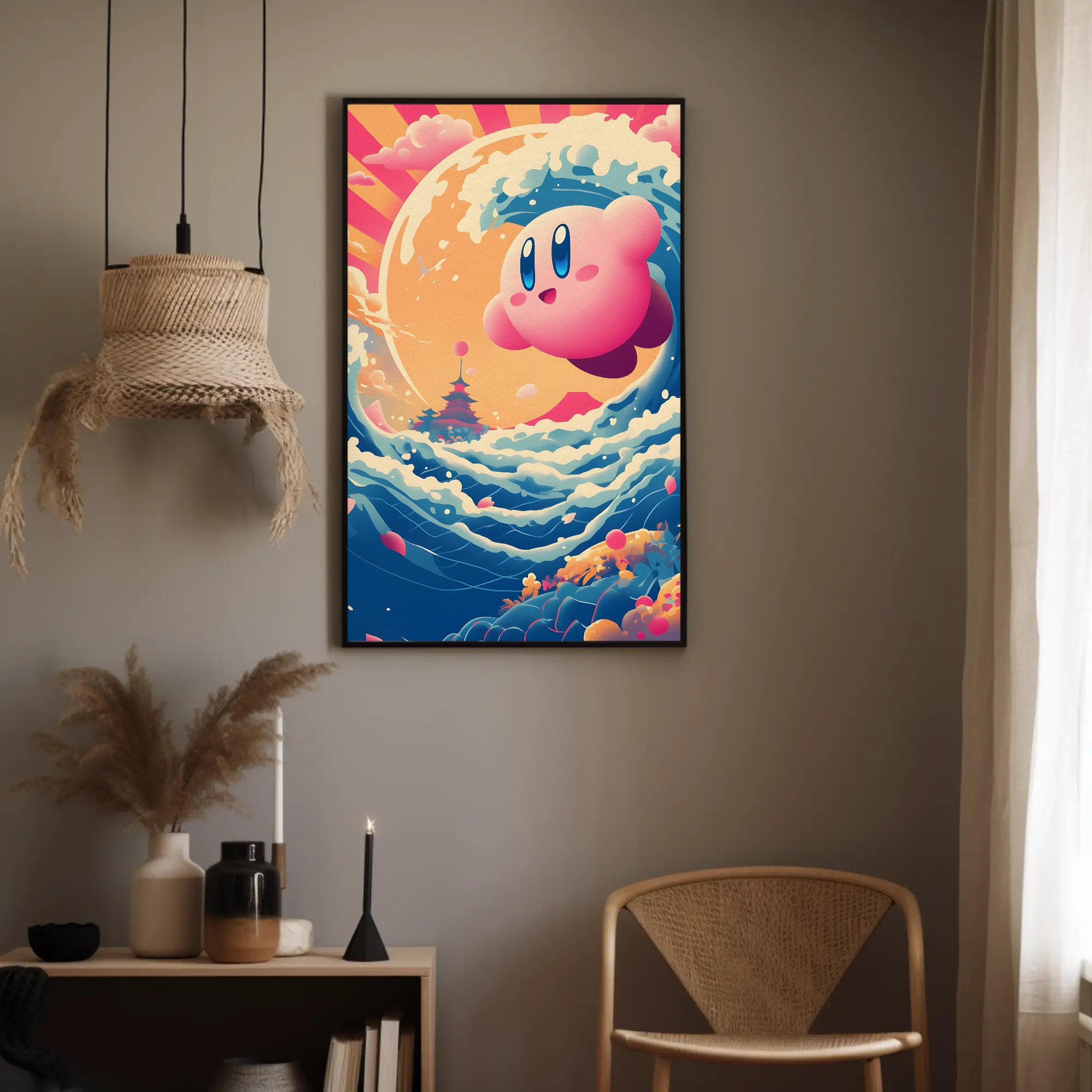 Kirby Poster, Kirby Japanese Tapestry, Printable Wall Art, Great Wave ...