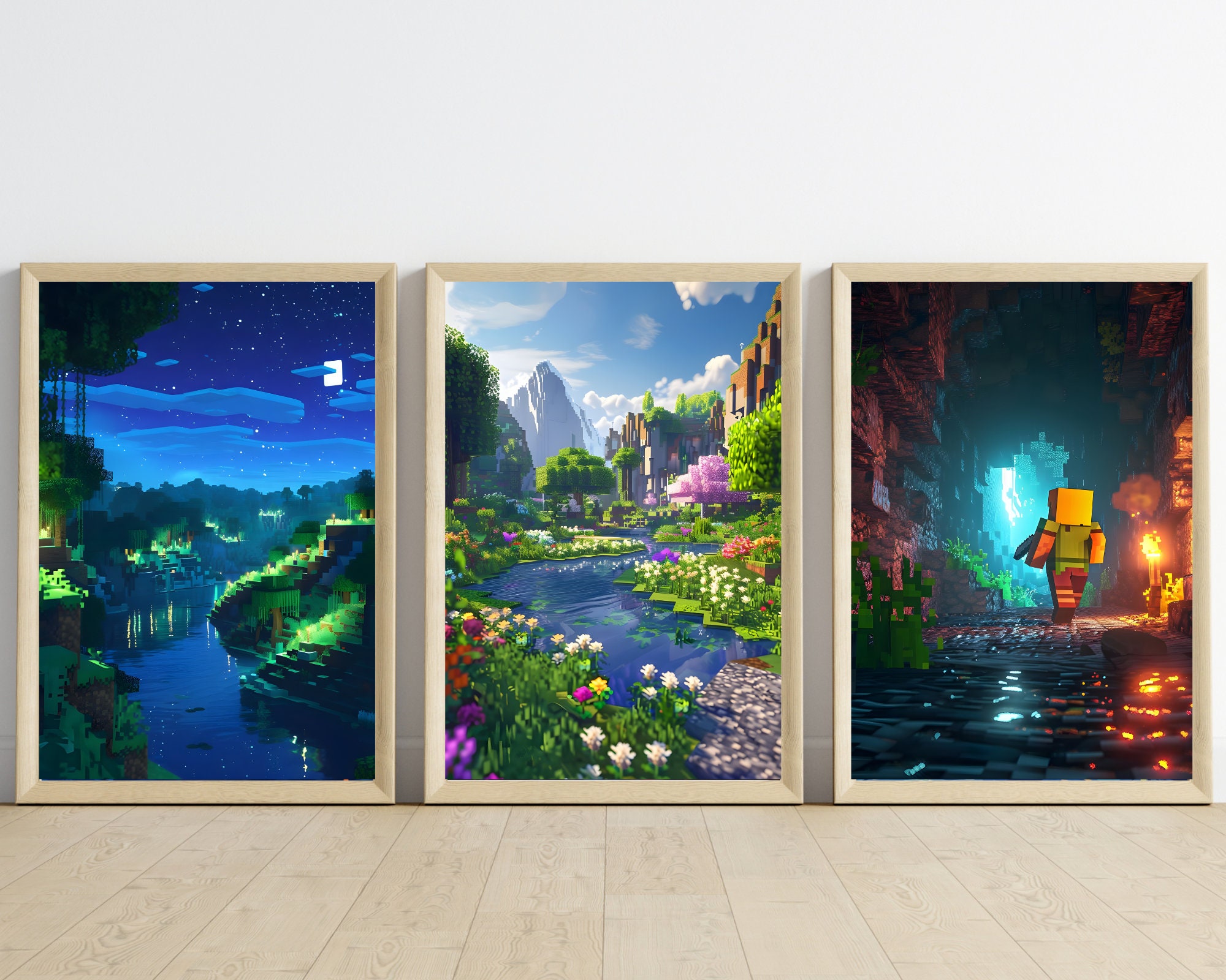 Set of 6 Minecraft Poster, Minecraft Wall Art, Minecraft Landscape ...