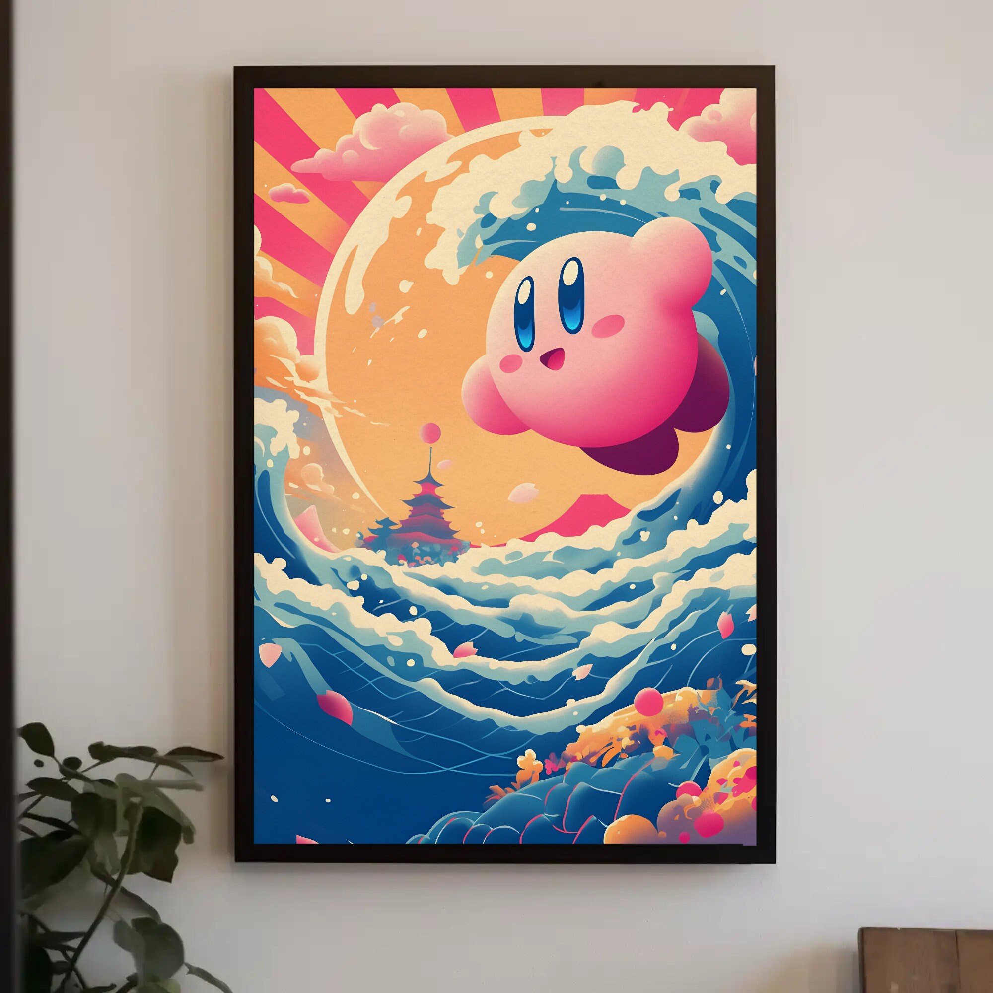 Kirby Poster, Kirby Japanese Tapestry, Printable Wall Art, Great Wave ...