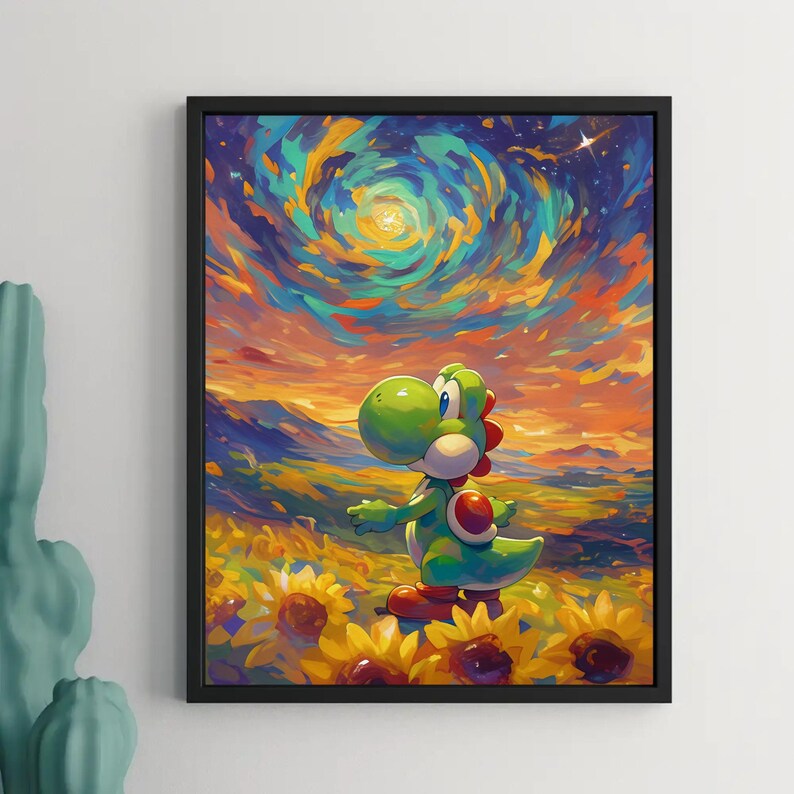 Van Gogh Super Mario Bros Poster: Sunflower Van Gogh Style Gaming Art ...