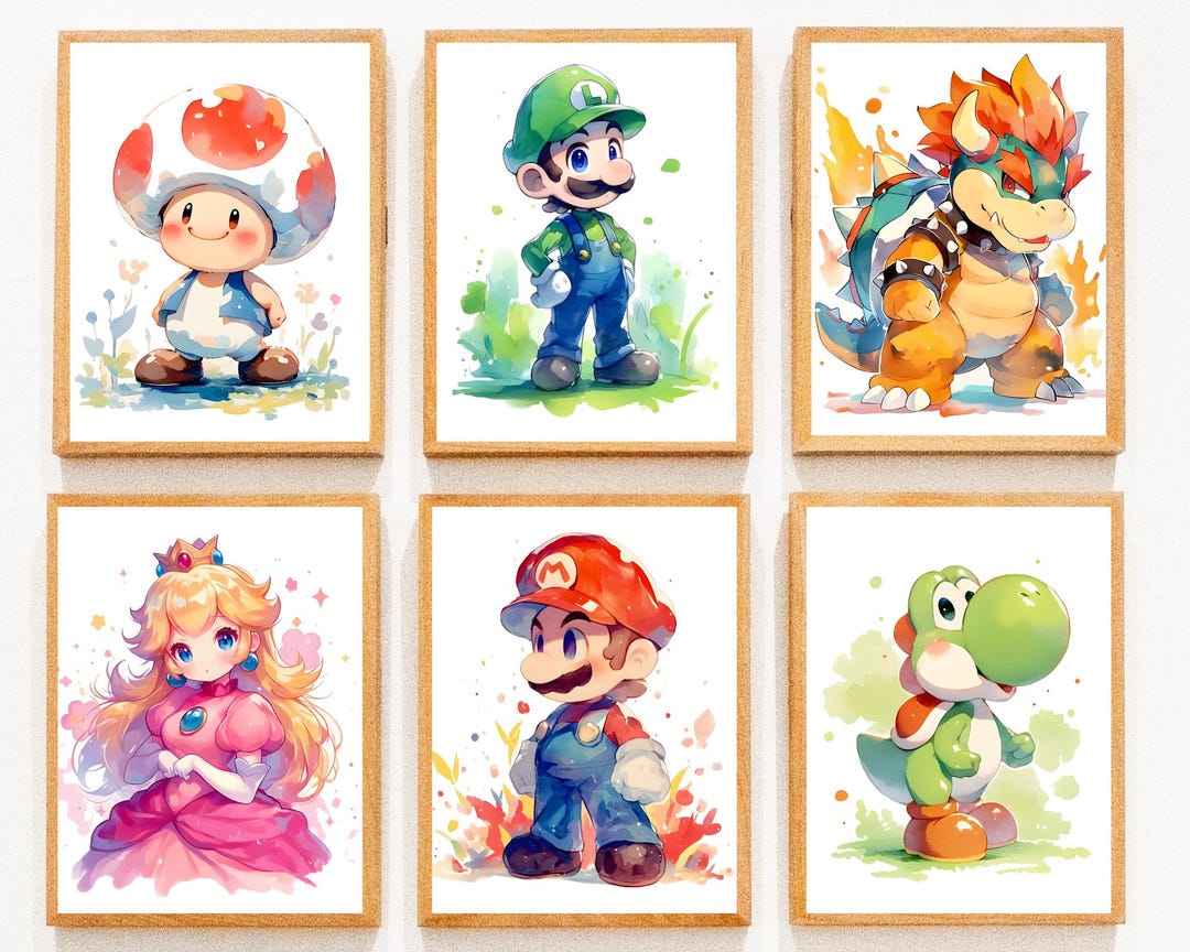 Mario Bundles 6 Poster, Watercolor Mario Poster, Chibi Mario Poster ...