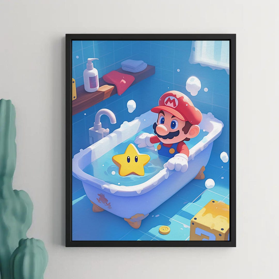 Mario on Bathtub Poster, Super Mario Art Print, Anime Poster, Printable ...