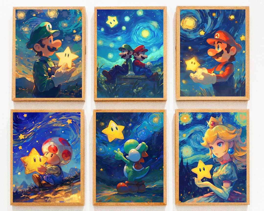 Super Mario in Van Gogh Style, Gaming Poster, Printable Wall Art ...