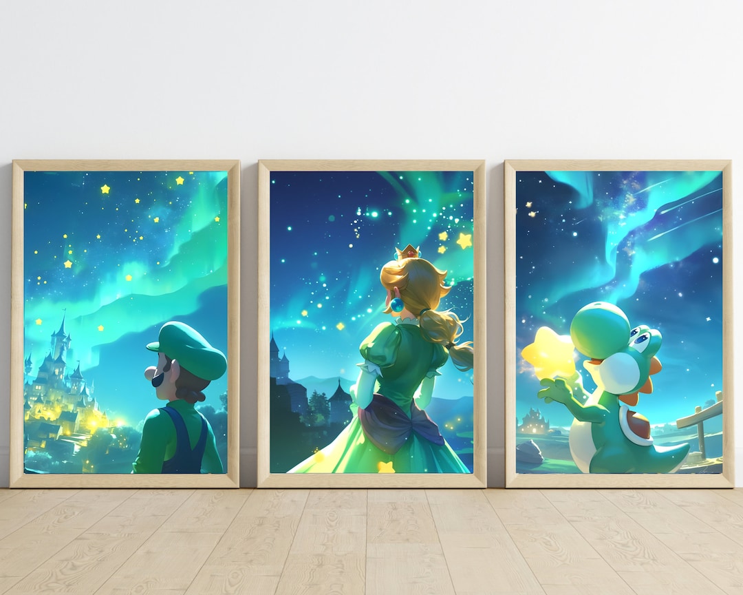 Set of 3 Yoshi Poster Northern Lights the Starry Nights, Gaming Poster ...